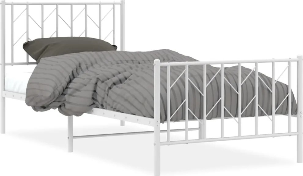 vidaXL Kovový rám postele s hlavovým a nožním čelem 90 x 190 cm [374496] Barva: Bílá