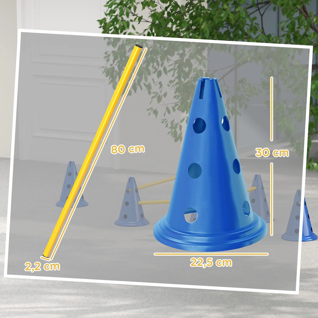 PawHut Agility set pro psy 3-dílné vybavení pro výcvik psů Zásuvná sada překážek se 6 kužely 3 překážky Přepravní taška D07-059V00BU