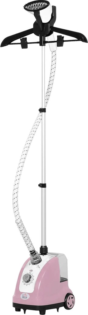 HOMCOM parní napařovací žehlička s nádrží 1.4L s nastavitelnou teplotou v 11 úrovních, vertikální žehlicí centrum 1800W 26x21.5x146 cm Růžová | Aosom
