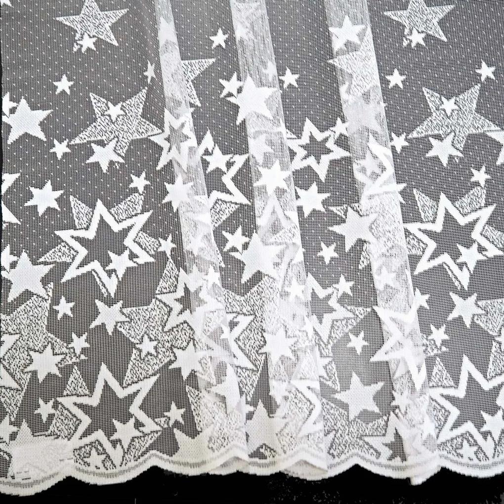 Olzatex žakárová vitrážová záclona VÁNOČNÍ HVĚZDA, zimní, vánoční vzor s bordurou, bílá, výška 50cm (v metráži)