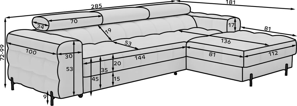 Eltap Rohová sedací souprava Felro Materiál a barva potahu: Pellerito 20 - šedá, Orientace: pravá
