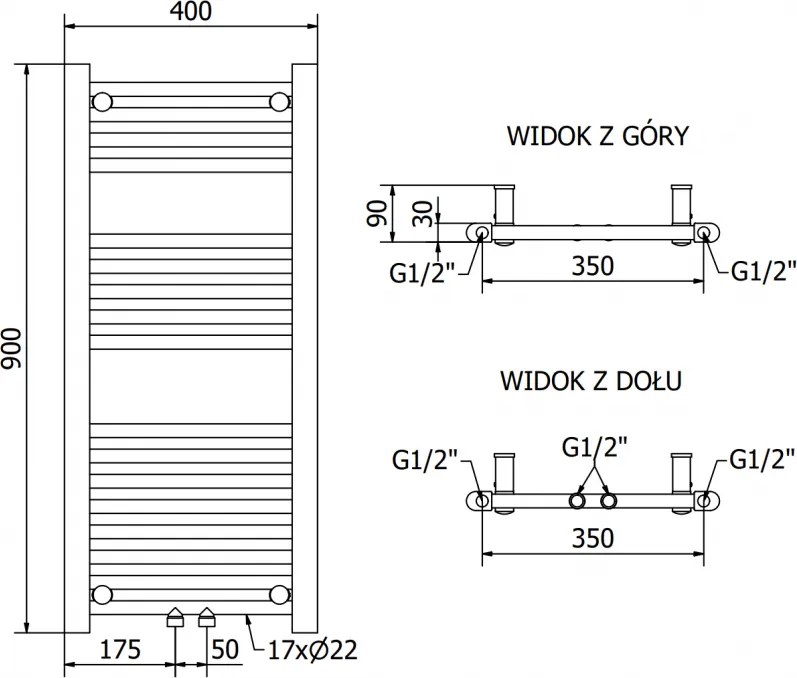Mexen Mars, elektrické topné těleso 900x400 mm + topná tyč 300 W, chromová, W110-0900-400-2300-01