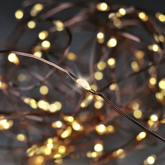 SOLIGHT Vánoční řetěz měděný, 100x mini LED, 10m, 3 x AAA, teplé světlo