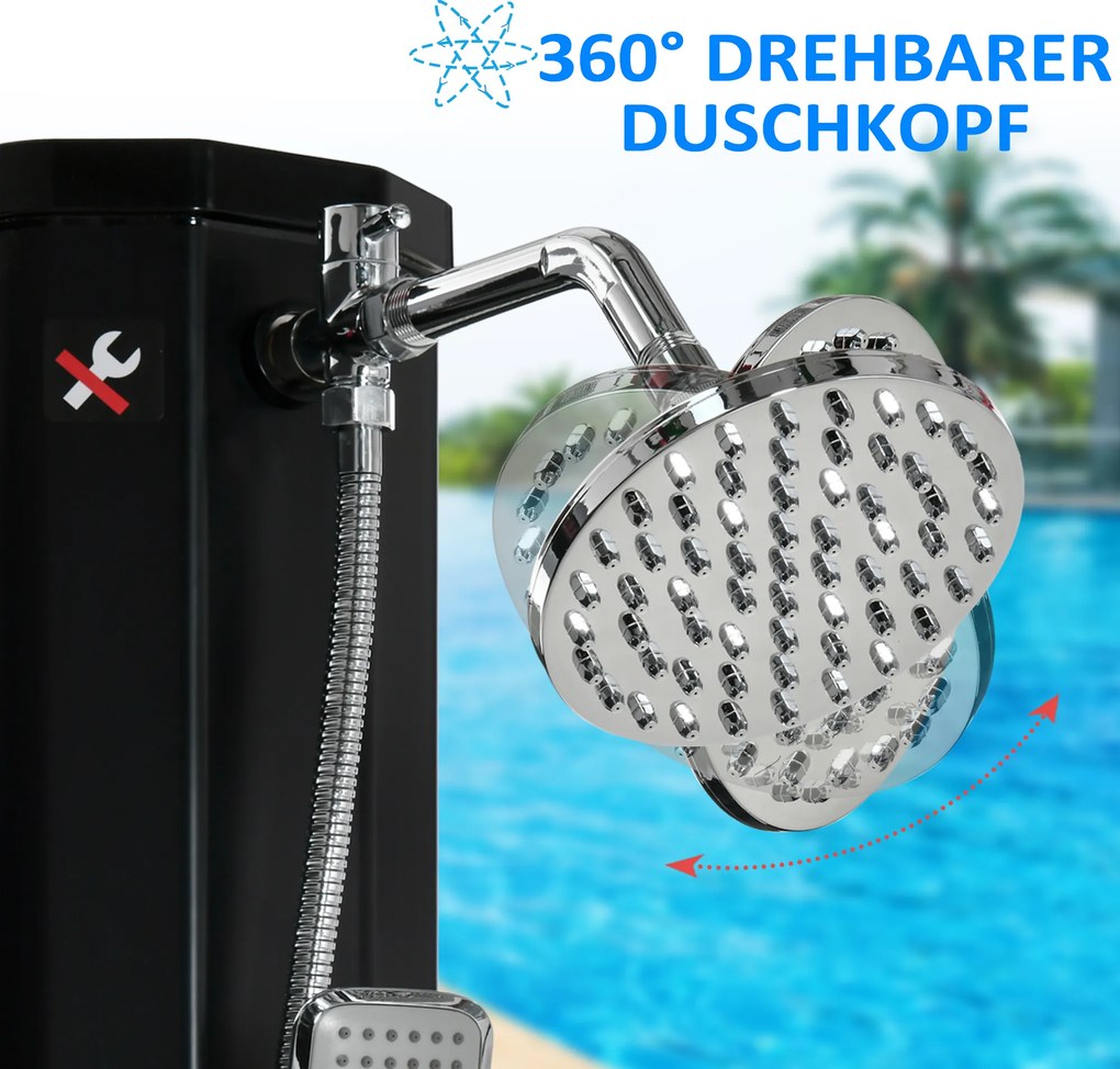 Outsunny Solární sprcha 35L Horká voda Camping Pool Shower Tap Rain Shower Head Black 17,5x14,5x216cm | Aosom