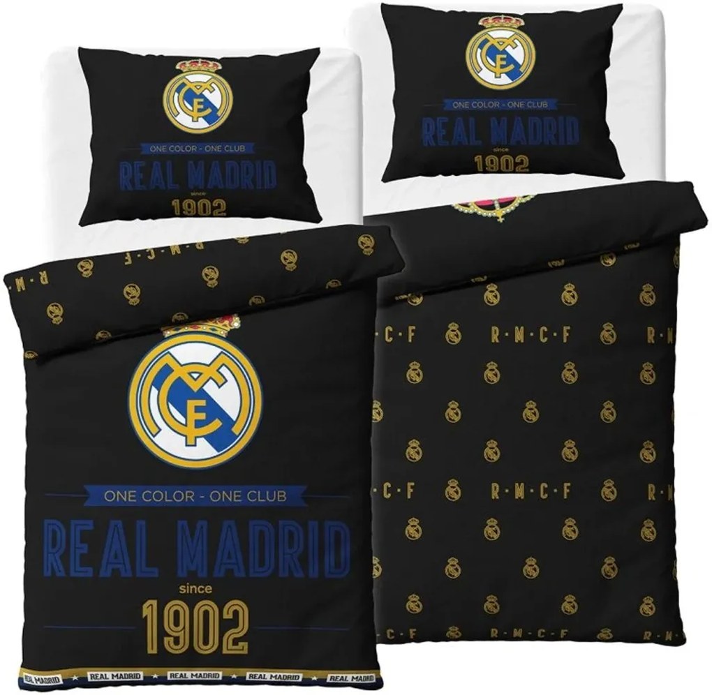 Bavlněné ložní povlečení FC Real Madrid - motiv Royal Black - 100% bavlna Renforcé - 70x90 cm +140x200 cm
