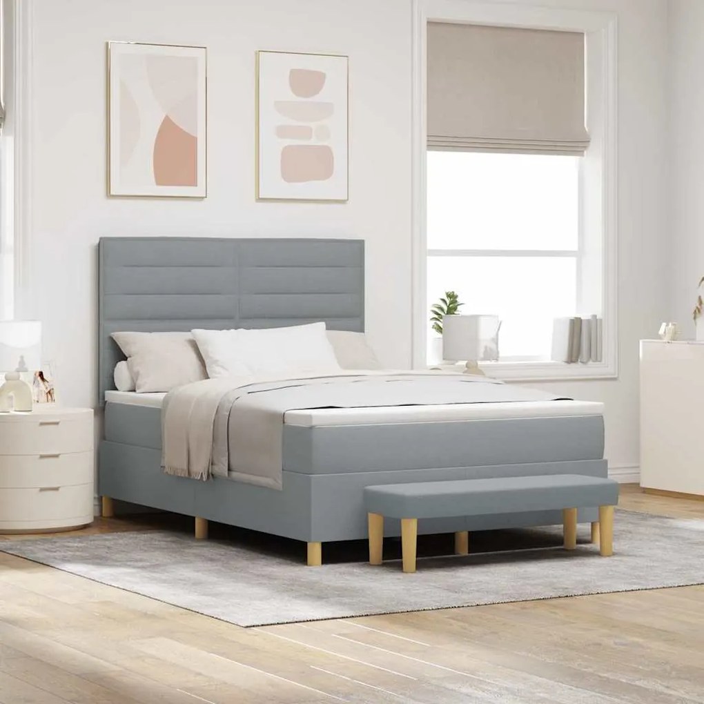 Postel s boxspringem s čelo Světle šedá 190 x 140 cm textil 3344219