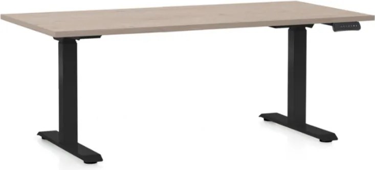 Výškově nastavitelný stůl OfficeTech C, 160 x 80 cm, černá podnož, dub