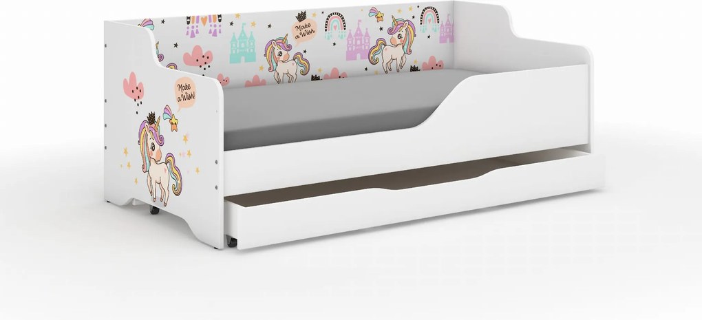 Wooden Toys Dětská postel LILU 160x80 JEDNOROŽEC RAINBOW – set