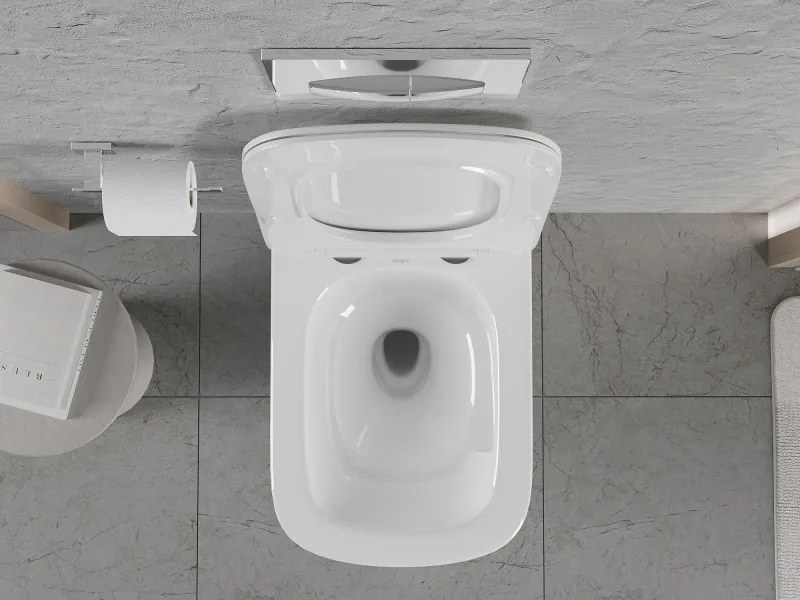 Mexen Riva WC mísa Rimless Tornado s pomalu sklápějící deskou slim, duroplast, bílý lesk - 30630200T