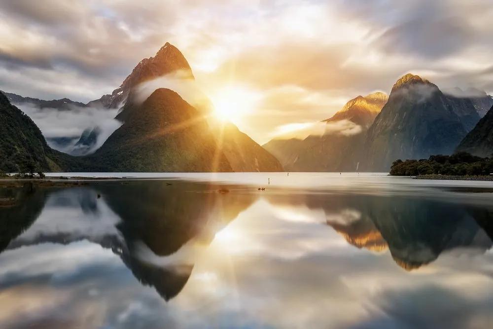 Obraz krásný východ slunce na Novém Zélandu - 120x80 cm