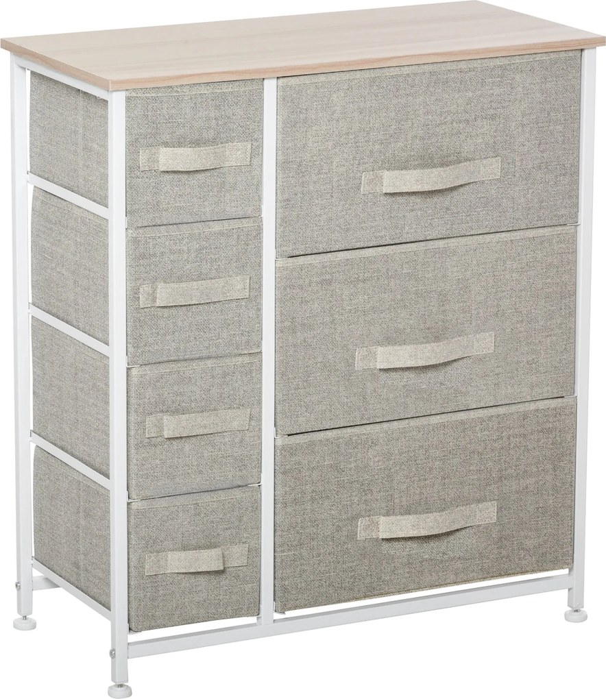 HOMCOM Úložný kabinet s šuplíky – 7 skládacích látkových šuplíků, kovový rám + dřevo + netkaná látka, světle šedá 63,5 x 30 x 71 cm | Aosom