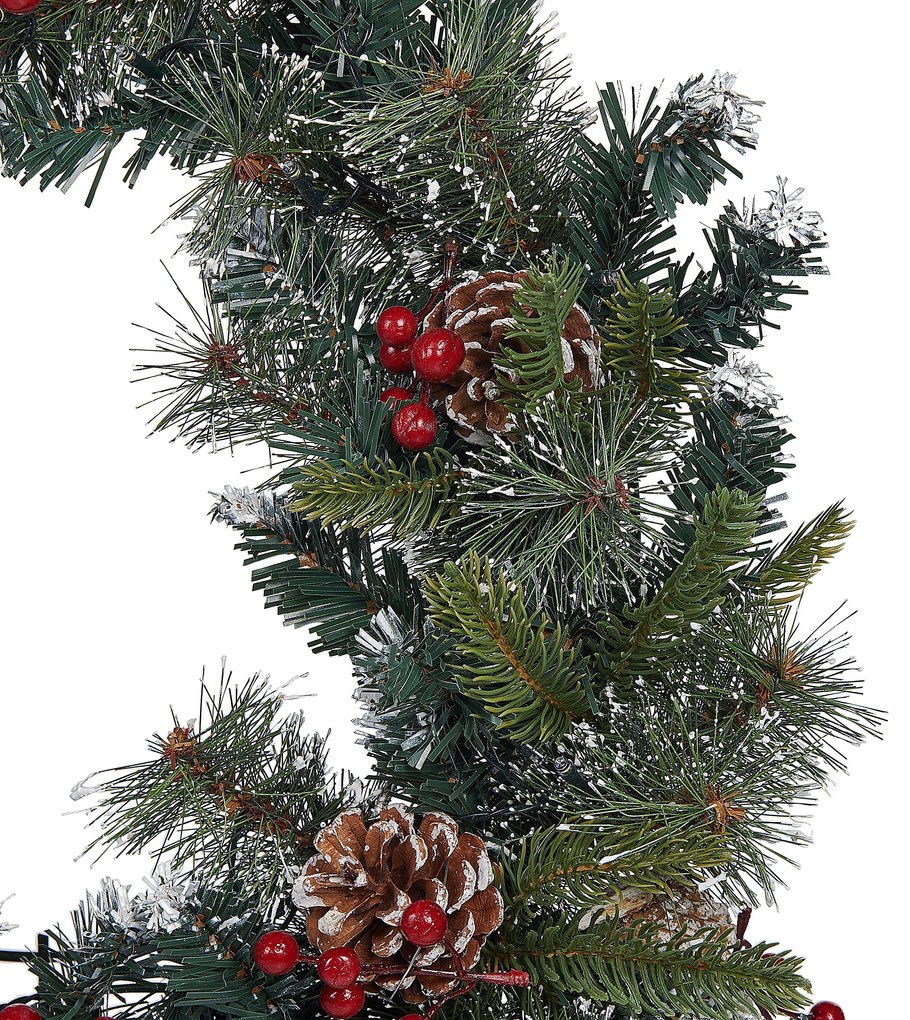 Vánoční věnec zasněžený osvícený ⌀ 60 cm zelený PAIMIO Beliani