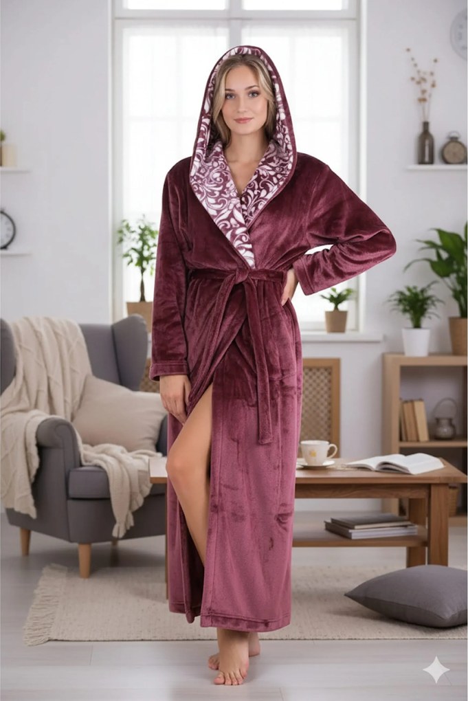 Župan s kapucí Flora mauve wine 39 56 4853 - S