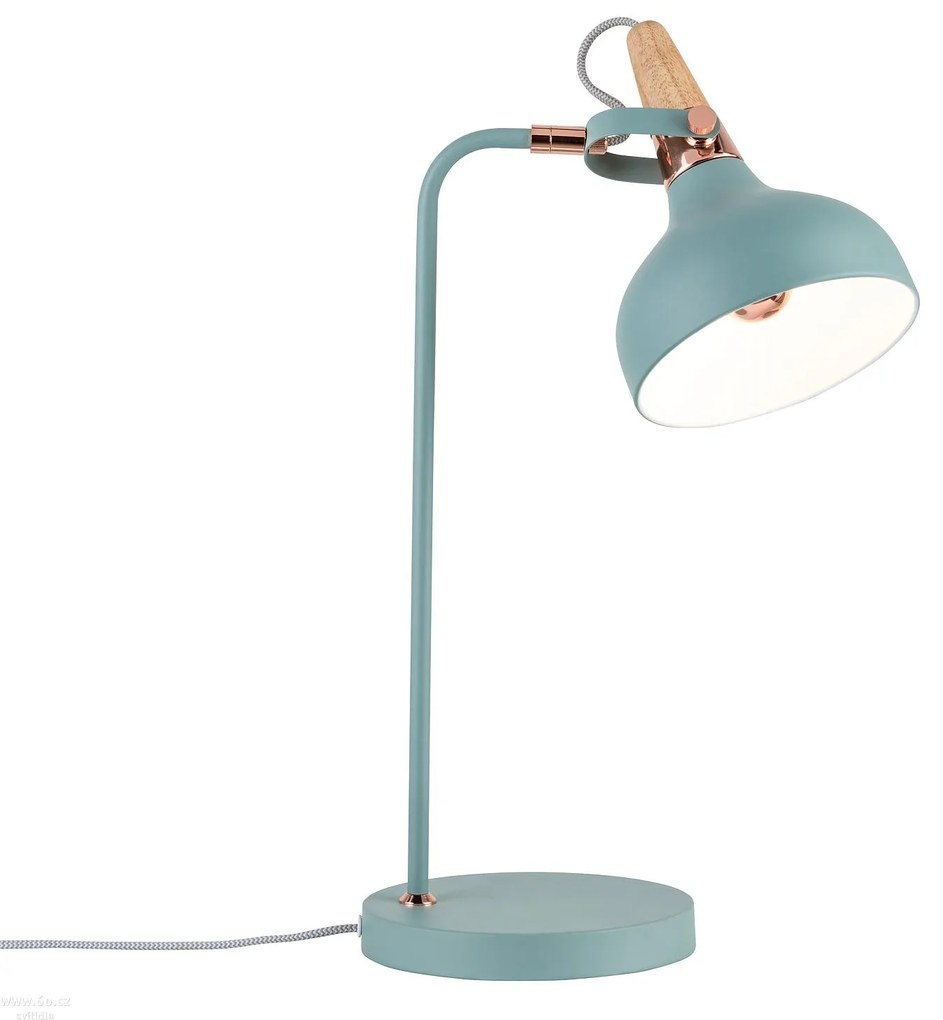 Paulmann 79651 Neordic Juna, stolní lampa v kombinaci mědi, dřeva a světle zelené, 1x20W E27, výška 51cm