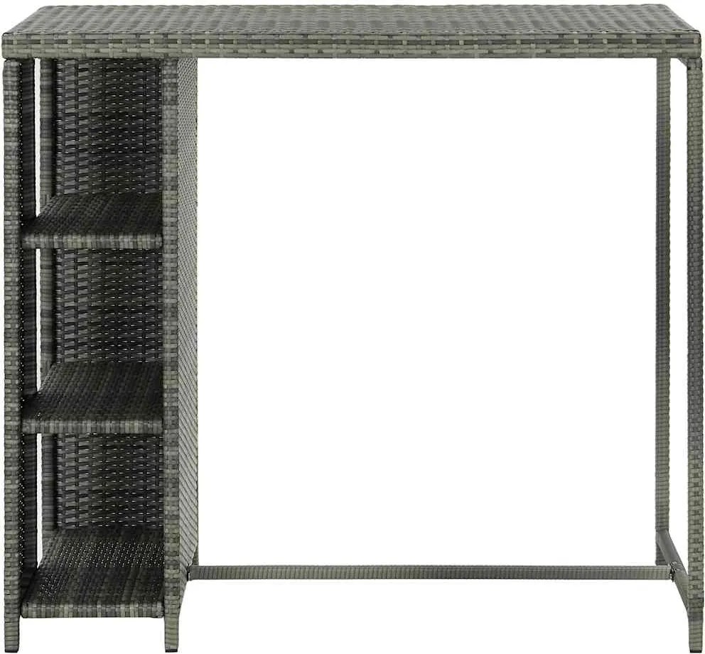Barový stolek s úložným regálem šedý 120x60x110 cm polyratan 313477