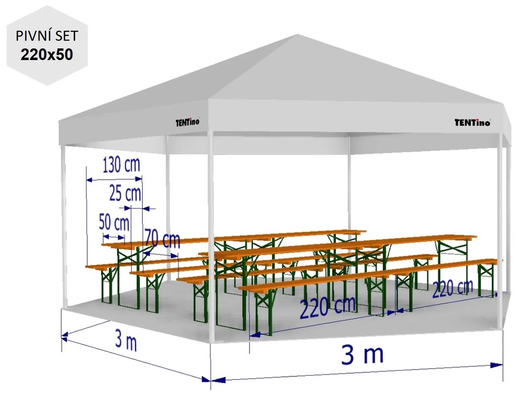 NŮŽKOVÝ PARTY STAN 3x3x3 m TENTino BIG HEXAGON Barva: 4A - ŽLUTÁ