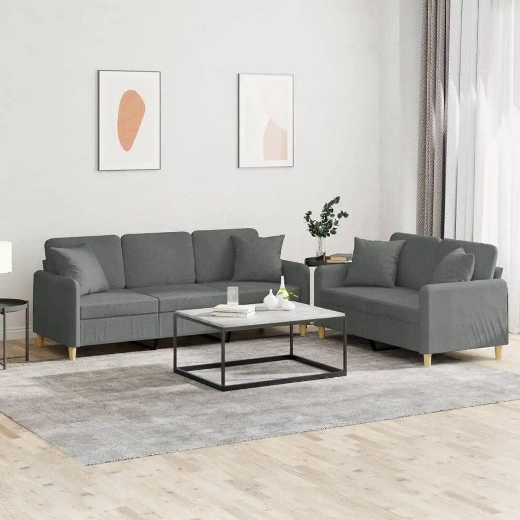 2dílná sedací souprava s polštáři tmavě šedá textil 3202135