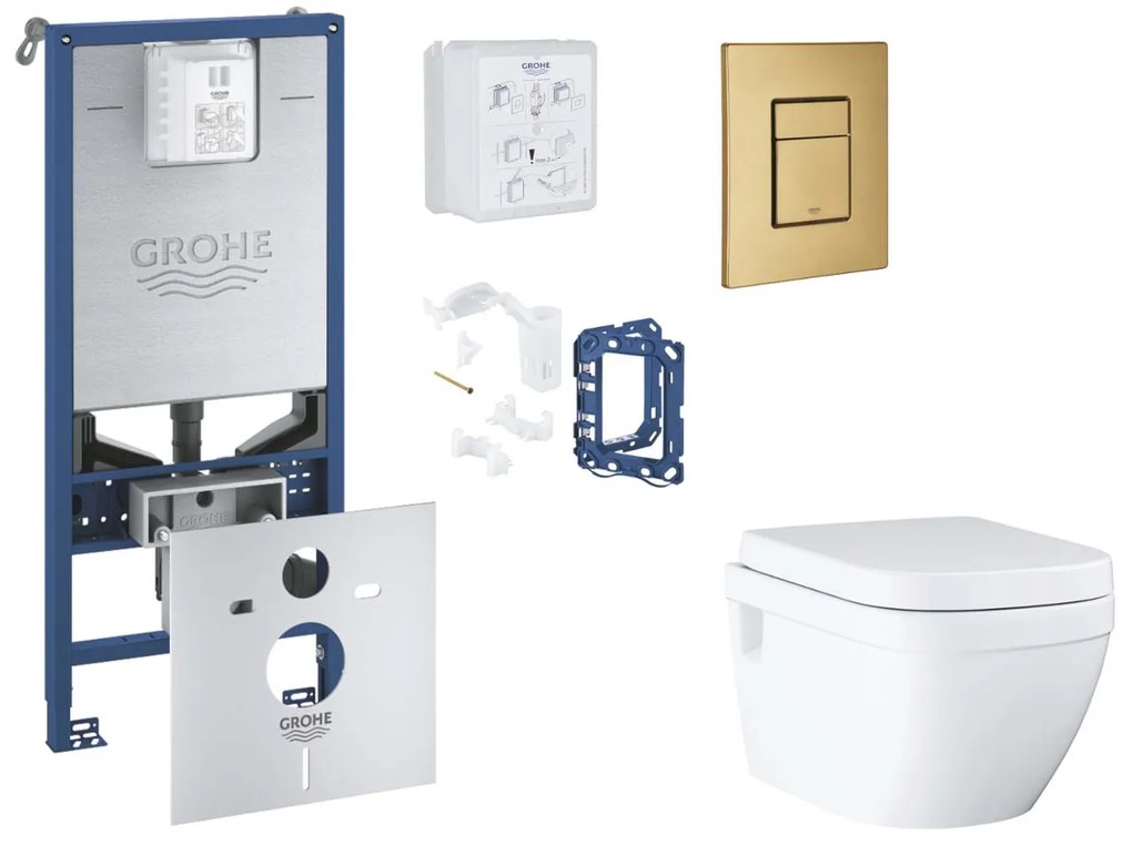 Grohe Rapid SLX - Set předstěnové instalace, klozetu, sedátka SoftClose, tlačítka Skate Cosmopolitan a sady pro vhazování tablet, kartáčovaný Cool Sunrise SANI11BB4147