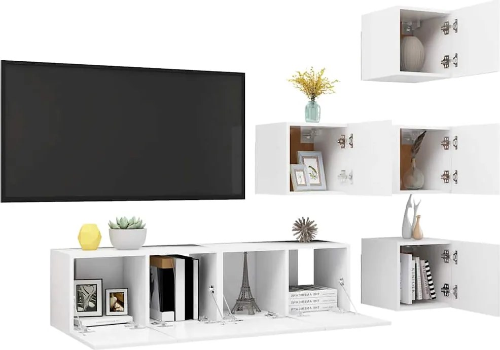 6dílný set TV skříněk bílý dřevotříska 3078720