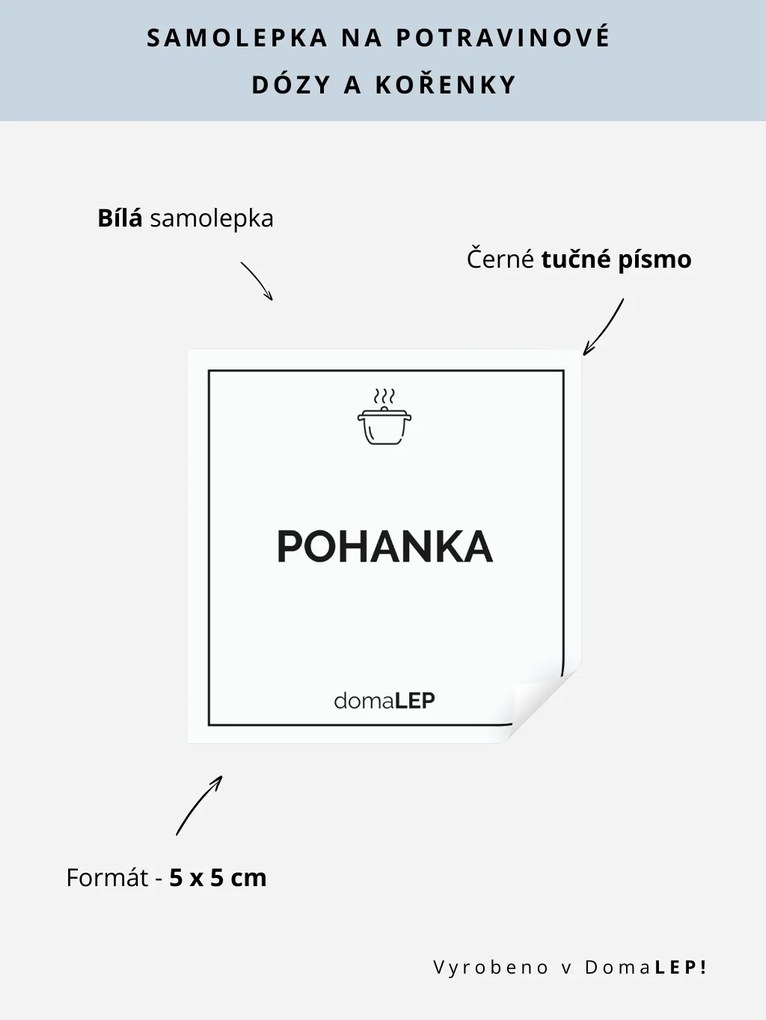 POHANKA – bílá samolepka na dózu, tučné písmo, 5 × 5 cm | DomaLEP