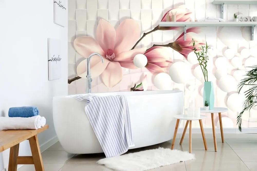 Tapeta překrásná magnolie s abstraktními prvky - 300x200 cm