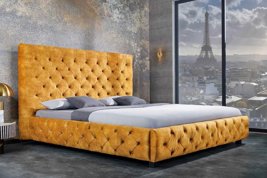 Designová postel Laney 160 x 200 cm hořčicový samet