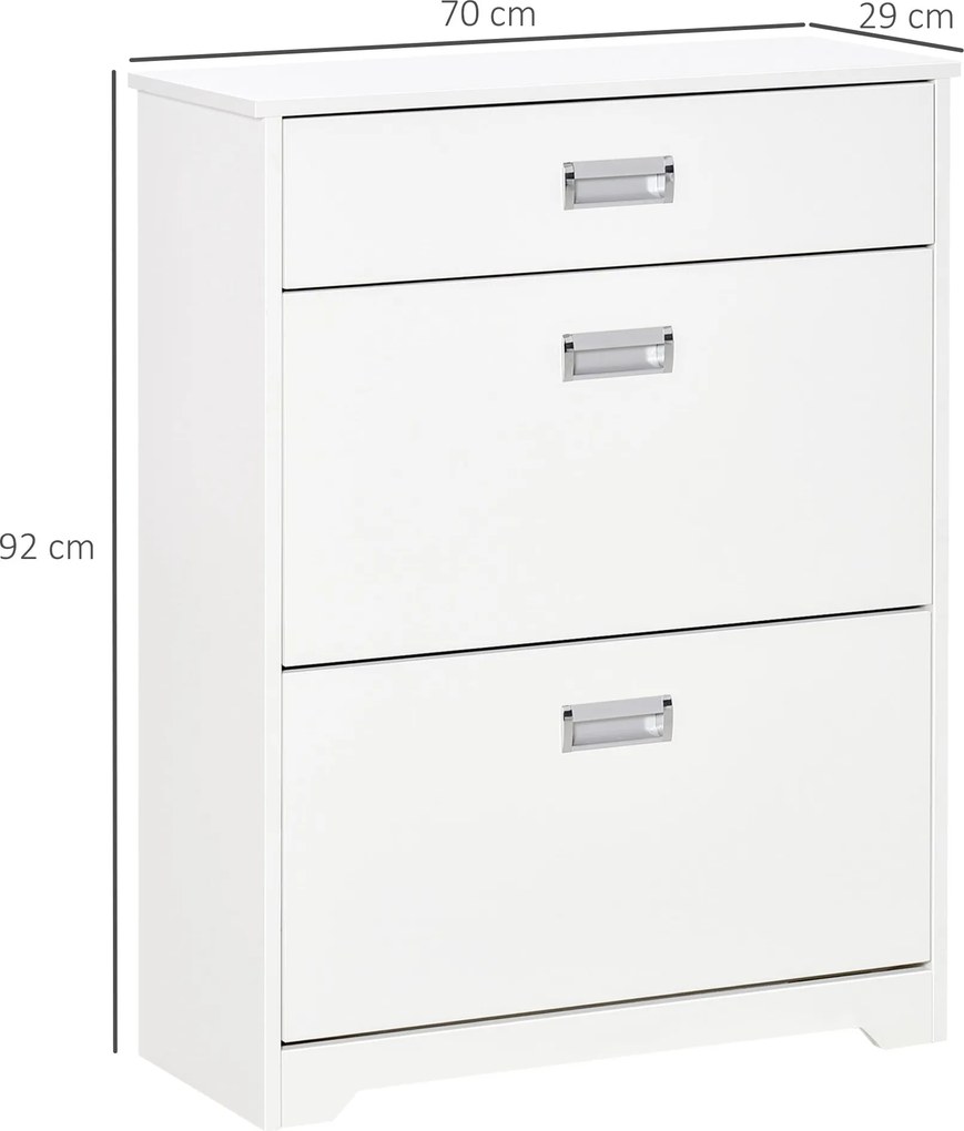 HOMCOM Botník s 2 skládacími zásuvkami, nastavitelnou policí + 1 zásuvkou + 1 pracovní plochou pro až 16 párů, 70cm x 29cm x 92cm, Bílý | Aosom