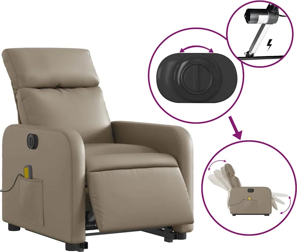 Elektrické zvedací masážní polohovací křeslo cappuccino koženka 3206776