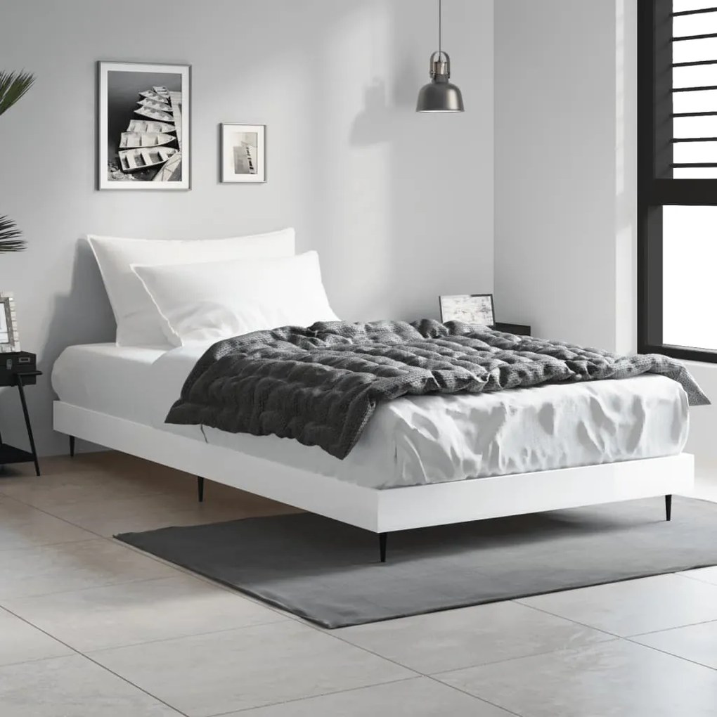 Rám postele bílý s vysokým leskem 100 x 200 cm kompozitní dřevo - Default Title
