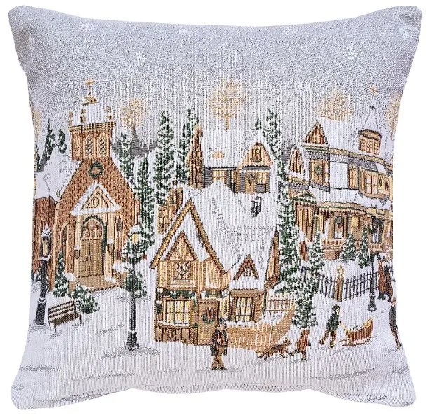 SCANquilt povlak MOTIV LUREX zimní náves béžovostříbrná 40 x 40 cm