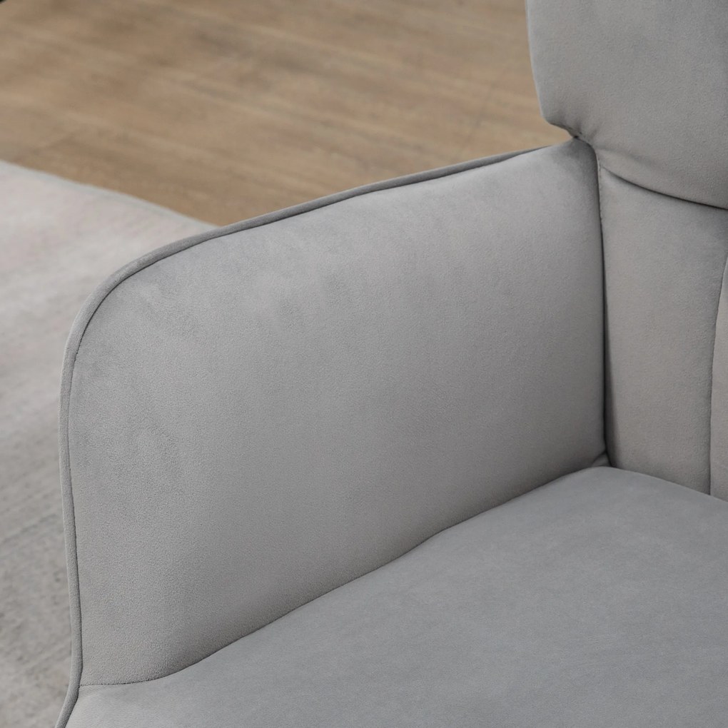 HOMCOM křídlové křeslo s taburetem, lounge křeslo polohovací křeslo čalouněné křeslo sametový vzhled TV křeslo jídelní židle do 120 kg světle šedá | …