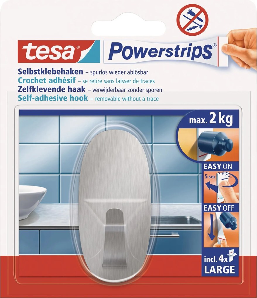 tesa Samolepicí háček Powerstrips L velký oválný, nerezová ocel, 1 ks