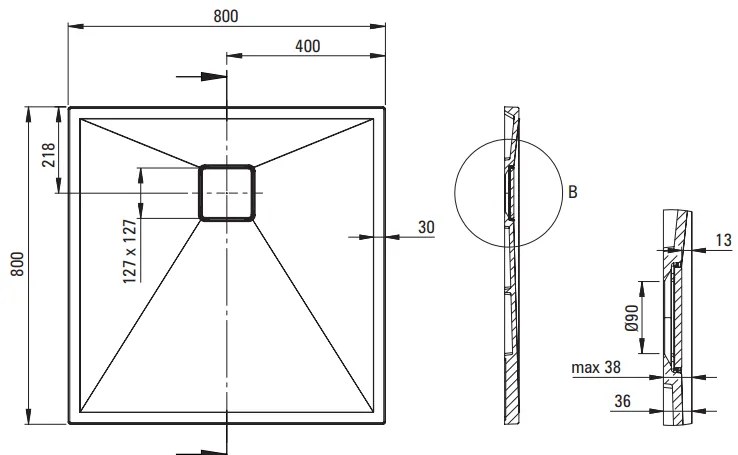 Aplomo Correo čtvercová sprchová vanička, šedá Rozměr vaničky: 80x80cm