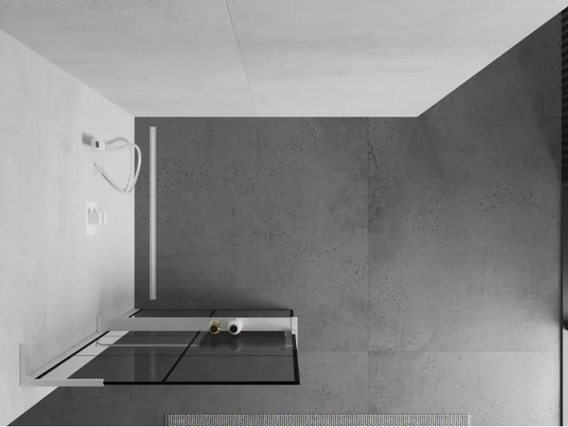 Mexen Kioto+ L, sprchová zástěna Walk-In s poličkou a věšákem 70 x 200 cm, 8mm čiré sklo černý vzor, bílý profil, 800-070-123-20-77