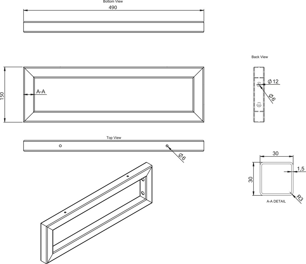 Sapho 490 x 150 x 30 mm 30384 Podpěrná konzole broušený nerez 1 ks