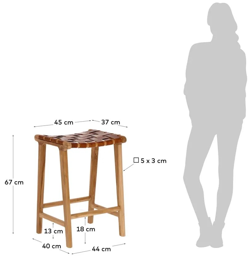 Hnědá kožená barová židle Kave Home Calixta 67 cm