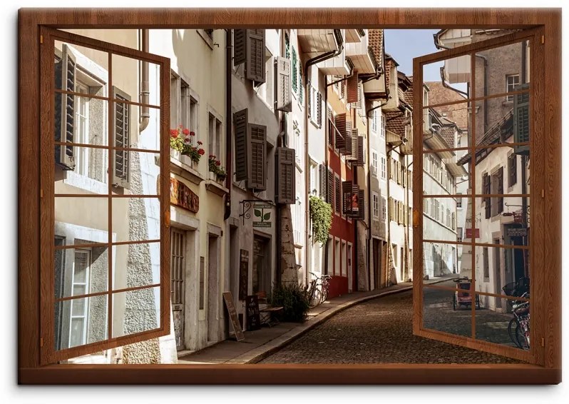 3D obraz okno do rakouské uličky Velikost (šířka x výška): 90x60 cm
