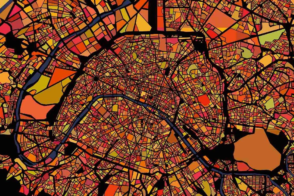 DIMEX | Samolepicí vliesová fototapeta na zeď Mapa Paříže MA-5-1518 | 375 x 250 cm | červená, žlutá, oranžová