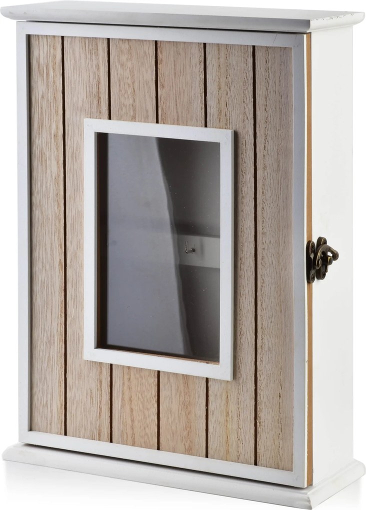 Dřevěná skříňka na klíče STACY Window 22x8x29,5 cm bílá/hnědá