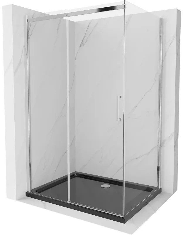 Mexen Omega, sprchový kout s posuvnými dveřmi 100 (dveře) x 80 (stěna) cm, 8mm čiré sklo, chromový profil + slim sprchová vanička černá + chromový sifon, 825-100-080-01-00-4070