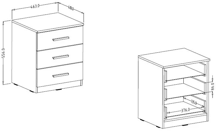 Noční stolek se šuplíky CROSBY - dub monastery / lesklý černý