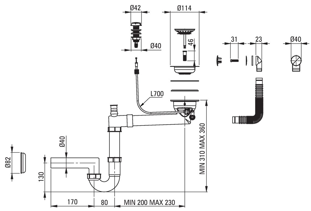 Deante Evora, granitový dřez na desku 590x440x193 mm Z/KO, 3,5" + prostorově úsporný sifon, 1-komorový, grafitová, ZQJ_211A