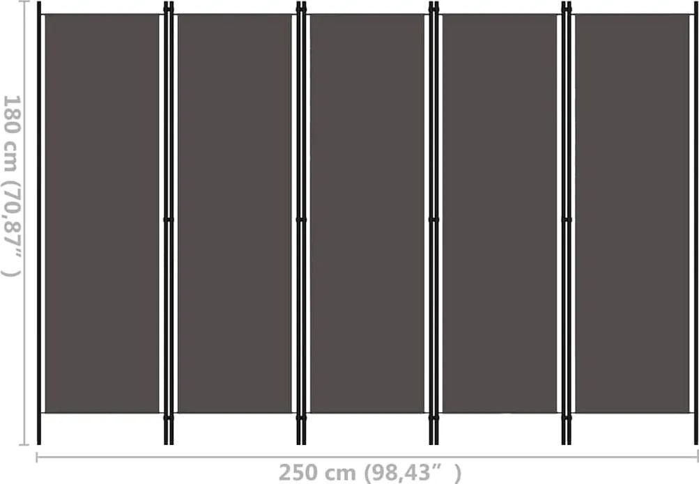5dílný paraván antracitový 250 x 180 cm 320725