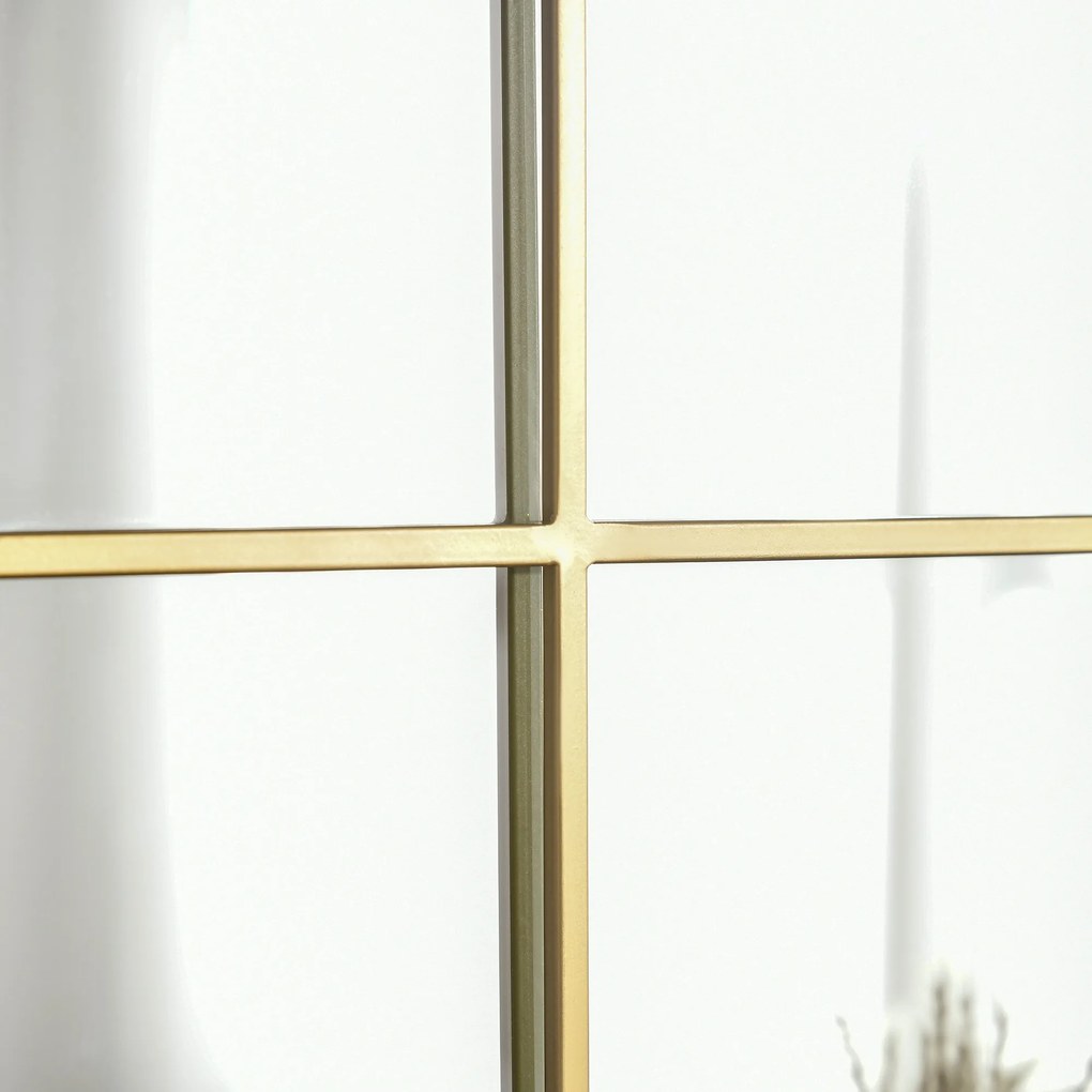 HOMCOM Nástěnné zrcadlo 70x50cm Zrcadlo do okna s kovovým rámem Závěsné zrcadlo do předsíně a dekorace Celoplošné zrcadlo ve zlaté barvě