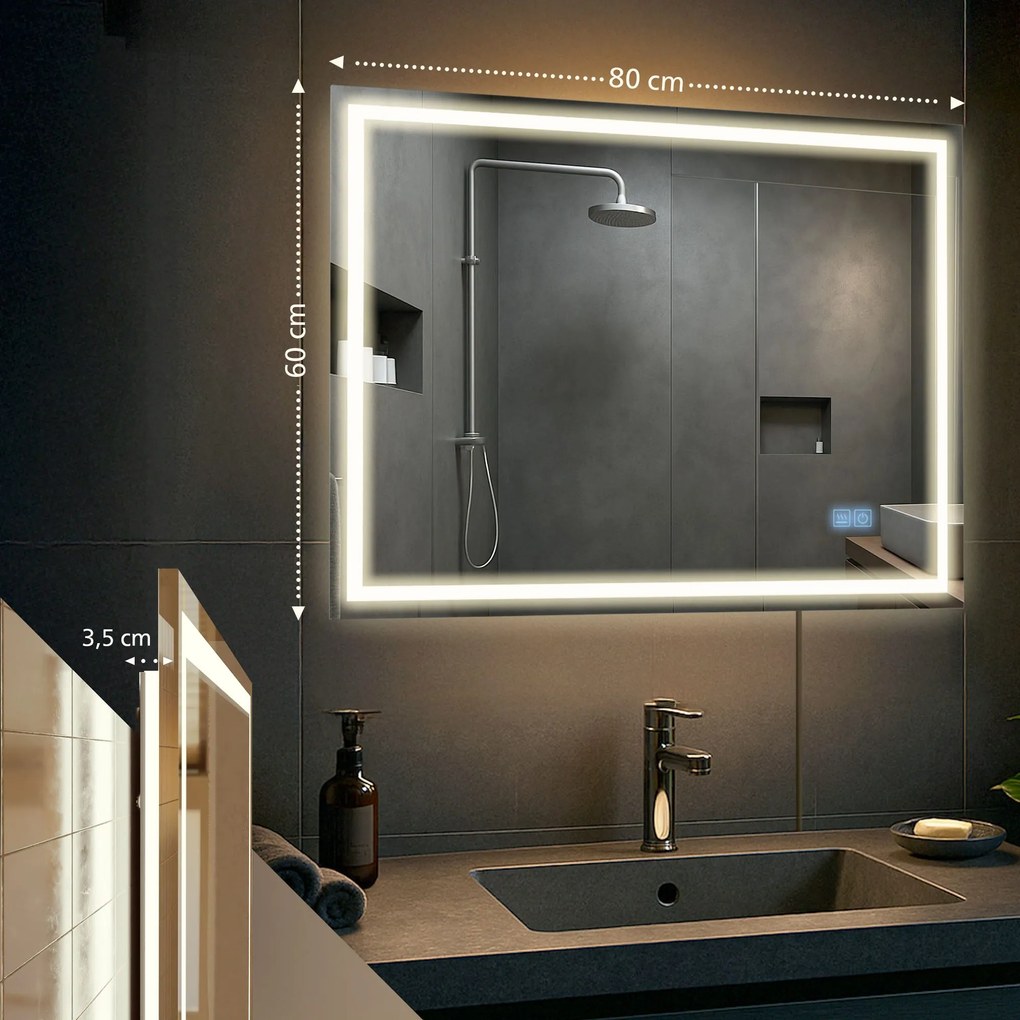 Koupelnové zrcadlo Jaffrey 60x80 s Bluetooth – čiré sklo