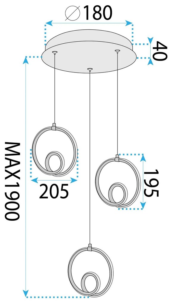 Toolight Toolight, LED závěsné svítidlo 32W, 3000K, 2500lm, LHJ095-3CP, bílá-zlatá lesklá, OSW-50068