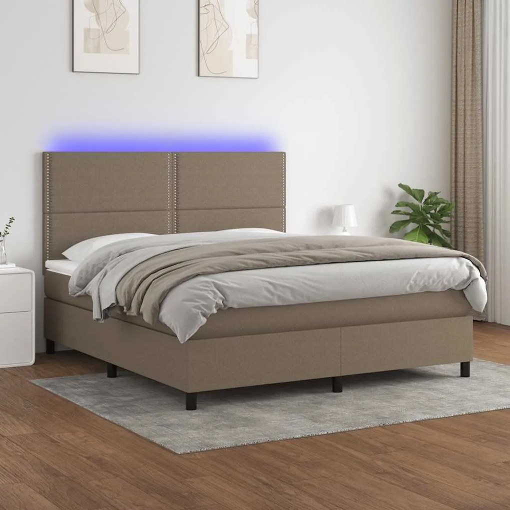 Box spring postel s matrací a LED taupe 180x200 cm textil