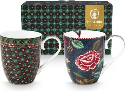 Pip Studio Berry Blues sada 2ks XL hrnků 440ml, modrá (Sada 2 ks XL hnrků )