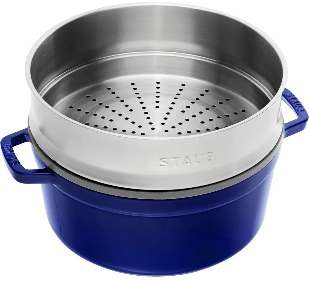 Staub Cocotte hrnec kulatý s napařovací vložkou, 26 cm/5,2 l tmavě modrý, 1133891