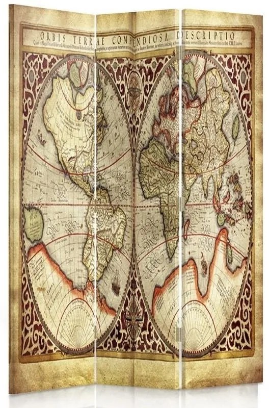 Ozdobný paraván Stará mapa - 110x170 cm, třídílný, klasický paraván